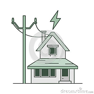 Electric Pole And House. Domestic Electrification Concept. Flat Style ...