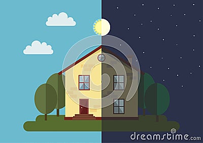 House In Nighttime And Daytime Stock Vector - Image: 56392421