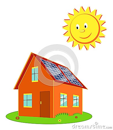 House With Solar Panels And The Sun Cartoon Vector | CartoonDealer.com ...