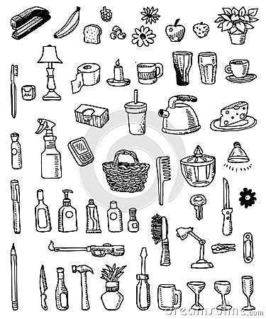 Household Doodle Items Stock Vector - Image: 58265811