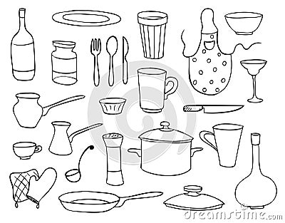 Household Objects And Dishes Set Cartoon Vector | CartoonDealer.com ...