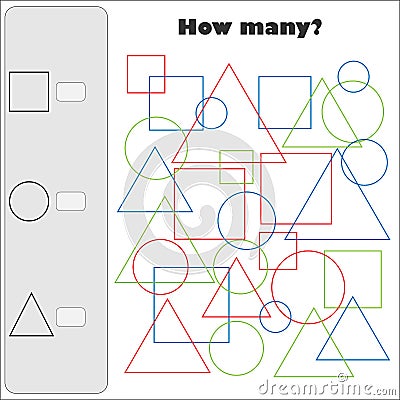 How Many Counting Game With Color Simple Geometric Shapes For Kids ...