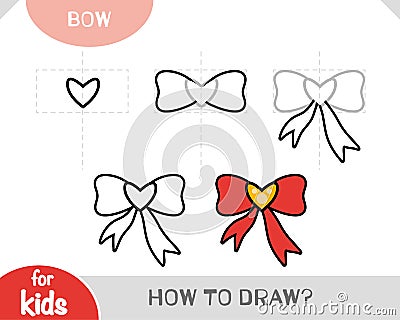 How To Draw Bow For Children. Step By Step Drawing Tutorial Vector ...