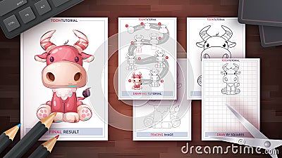 How To Draw A Bull. Step By Step Drawing Tutorial. Draw Guide. Simple ...