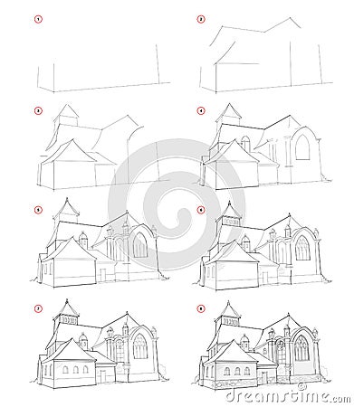 How To Draw Step By Step Sketch Of Imaginary Medieval Architectural ...