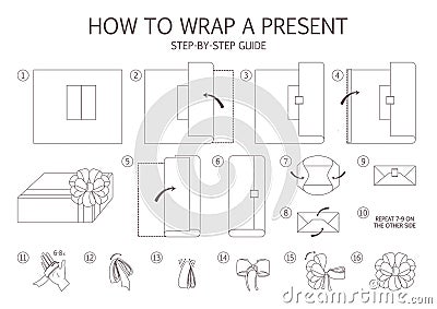 How To Wrap A Present Step-by-step Instruction Cartoon Vector ...