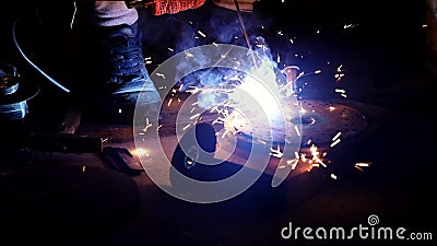 How the Welding Machine Works. a Spark from the Work of a Quarrel Stock ...