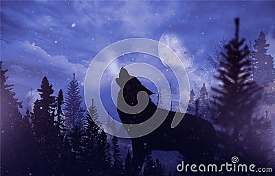 Howling Wolf In Wilderness Stock Illustration - Image: 65841648