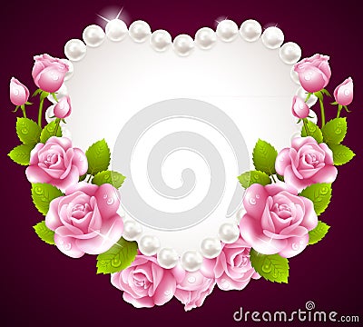 Hqert Pink Rose And Pearls Frame Royalty Free Stock Image - Image: 32723106