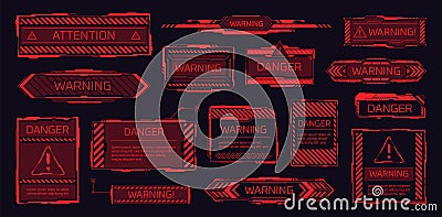 Hud Danger Frames. Dangerous Banner Cyber Box, Pollution Alert ...