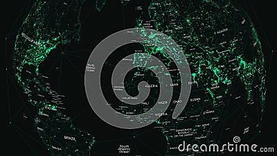 HUD World Map With Global Technology And Telecommunication Network ...