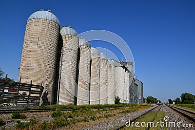 Concrete Silos Used As Grain Storage By A Railroad Track Stock Photo ...