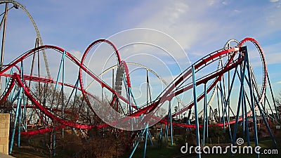 Huge Roller Coasters at an Amusement Park Stock Video - Video of ...