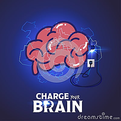 Human Brain Charge For Power. Charged With New Ideas And Though Vector ...