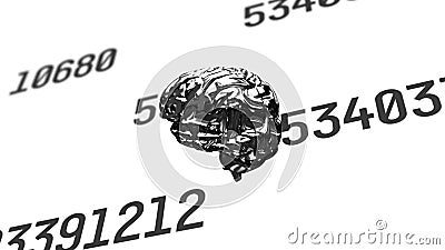 Human Brain Spinning Against Multiple Changing Numbers on White ...