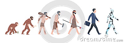 Human Evolution. Monkey To Businessman And Cyborg Cartoon Concept, From ...