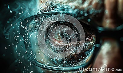 Human Eye Peering Through Glasses, Surrounded By An Array Of Floating ...
