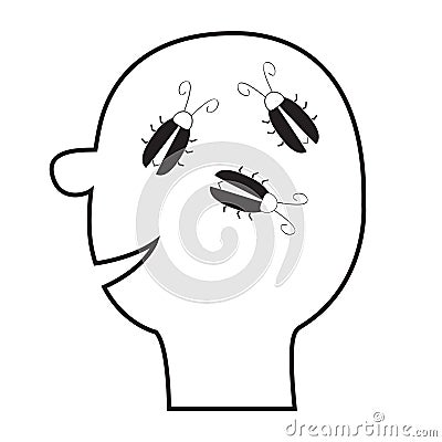 Human Face Icon. Black Line Silhouette. Cockroach Bugs In The Head ...