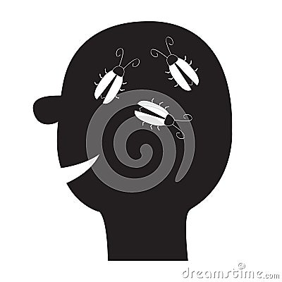 Human Face Icon. Black Silhouette. Cockroach Bugs In The Head Inside ...