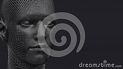 Human Face Mesh, Futuristic Cyber Metal Head, Digital Technology, Smart ...