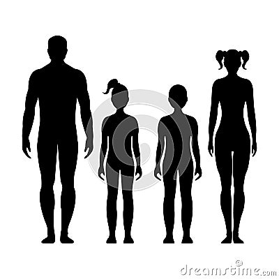 Human Front Side Silhouette. Isolated On White Background. Vector ...
