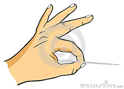 Human Hand Holding Needle Vector Drawing On Isolated Background ...