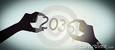 2036 - Human Hands Holding Black Silhouette Year Number Royalty-Free ...