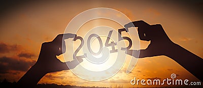 2045 - Human Hands Holding Black Silhouette Year Number Royalty-Free ...