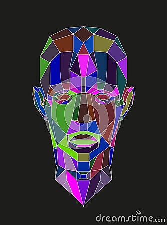 Human Head Created In Low Poly Style. Man Face Polygon Light ...
