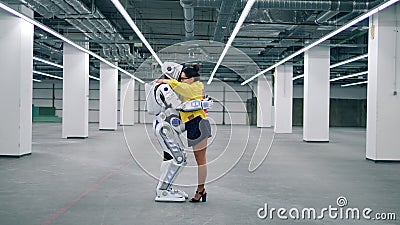 Human-like Robot and a Lady are Embracing Stock Footage - Video of girl ...