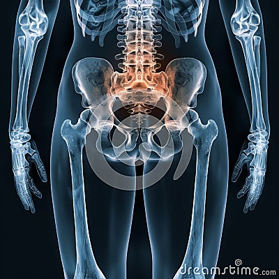 Human Skeleton, Blue X-ray Of The Lower Back And Pelvis Royalty-Free ...
