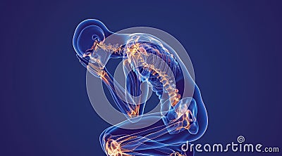 Human Skeleton In A Crouching Position Showing Joints And Bones ...