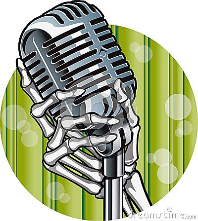 Human Skeleton Hand Holding Vintage Microphone Cartoon Vector ...