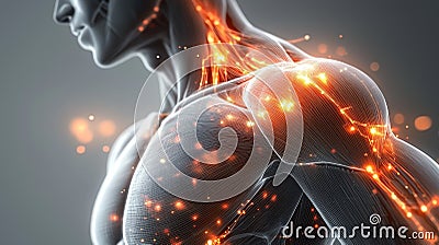 Human Upper Body With Highlighted Neural Pathways And Glowing ...