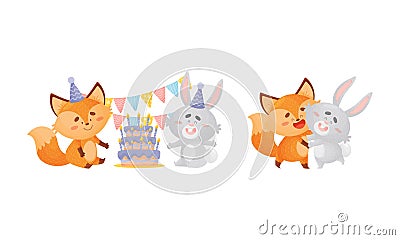 Humanized Fox And Hare Engaged In Different Activity Celebrating ...
