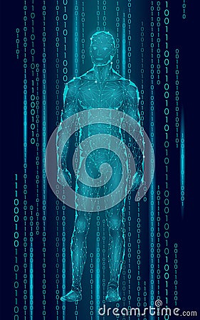 Humanoid Android Man Standing Cyberspace Binary Code. Robot Artificial ...