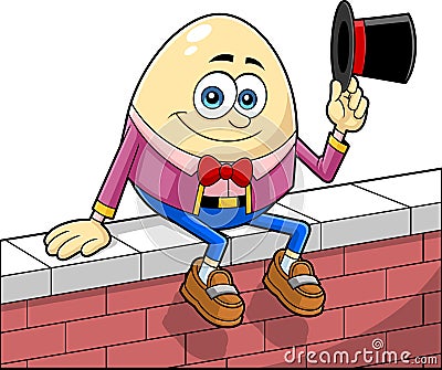 Humpty Dumpty Egg Cartoon Character Sitting On Wall Waving ...