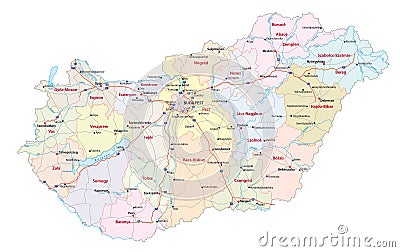 Hungary Road And Administrative Map Stock Illustration - Image: 71275288