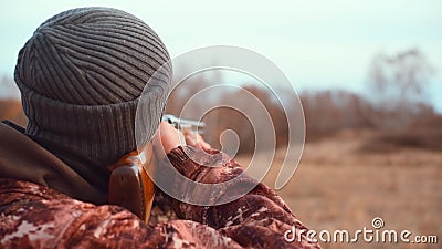 The Hunter Takes Aim with a Shotgun. Back View Stock Video - Video of ...