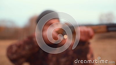 The Hunter Takes Aim with a Shotgun. Front View Stock Footage - Video ...