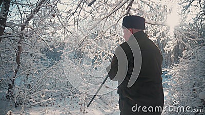 Hunter Walking in the Snowy Winter Forest. Winter Hobby, Sun, Hunting ...