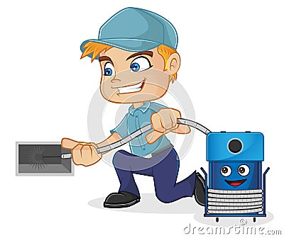 HVAC Technician Cleaning Air Duct Cartoon Vector | CartoonDealer.com ...