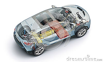 Hydrogen Car Technical Cutaway 3D Rendering Stock Photo | CartoonDealer ...