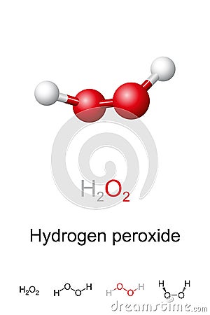 Hydrogen Peroxide, H2O2, Molecule Model And Chemical Formula Vector ...