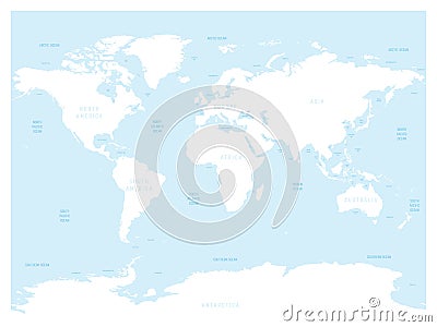 Hydrological Map Of World With Labels Of Oceans, Seas, Gulfs, Bays And ...