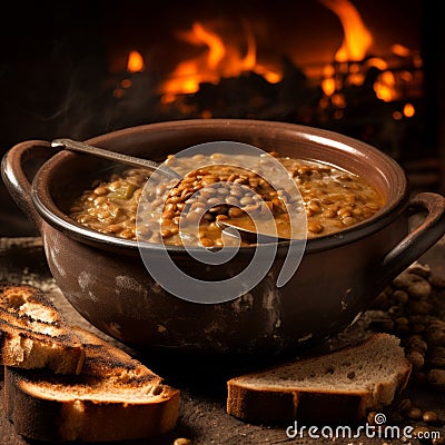 Hyper Realistic Lentil Soup Bowl On Rust Background Royalty-Free Stock ...