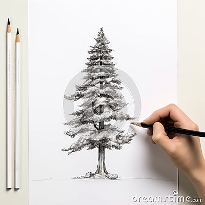 Hyperrealistic Illustration Of Children Drawing A Cypress Tree ...