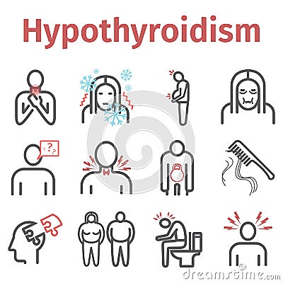 Hyperthyroidism. Symptoms, Treatment. Line Icons Set. Vector Signs For ...