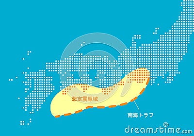 Hypocentral Region Map Of Nankai Trough Earthquake Vector Illustration ...