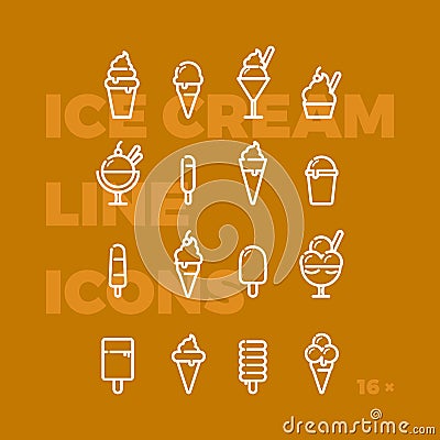 Ice Cream Linear Icons Invert Cartoon Vector | CartoonDealer.com #90354883